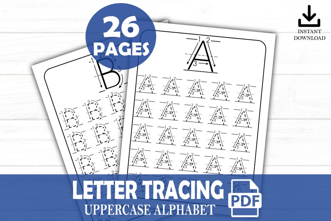 Uppercase Alphabet Tracing Sheets, Printable PDF, Letter Writing ...