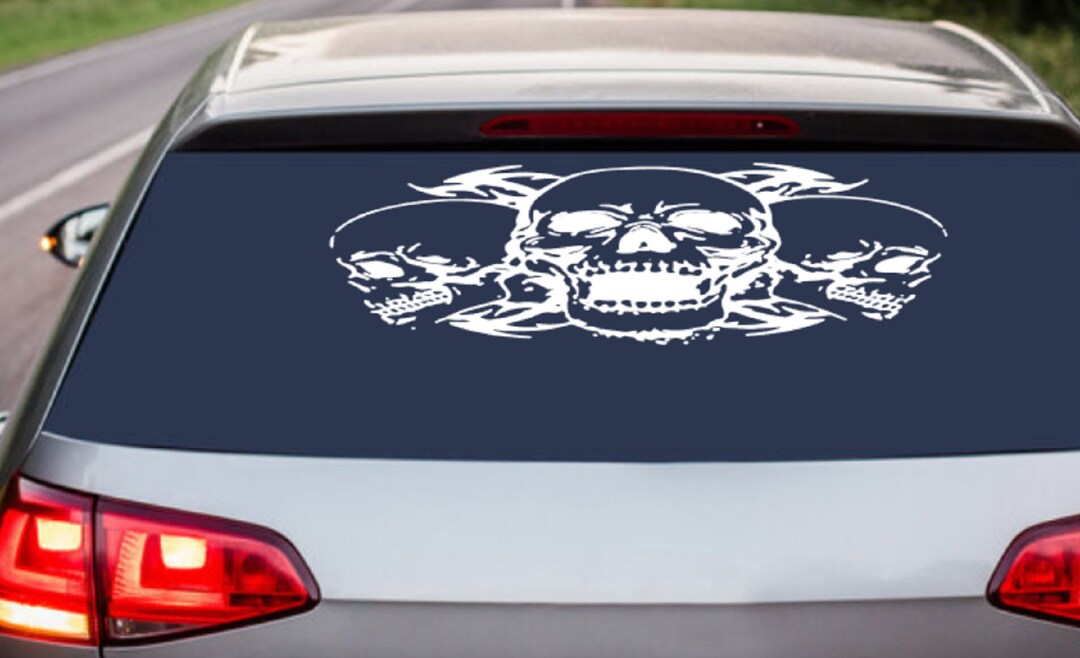 Large Triple Skull Rear Window Decal Size 12 X 9.5 Side Panel Bumpers ...