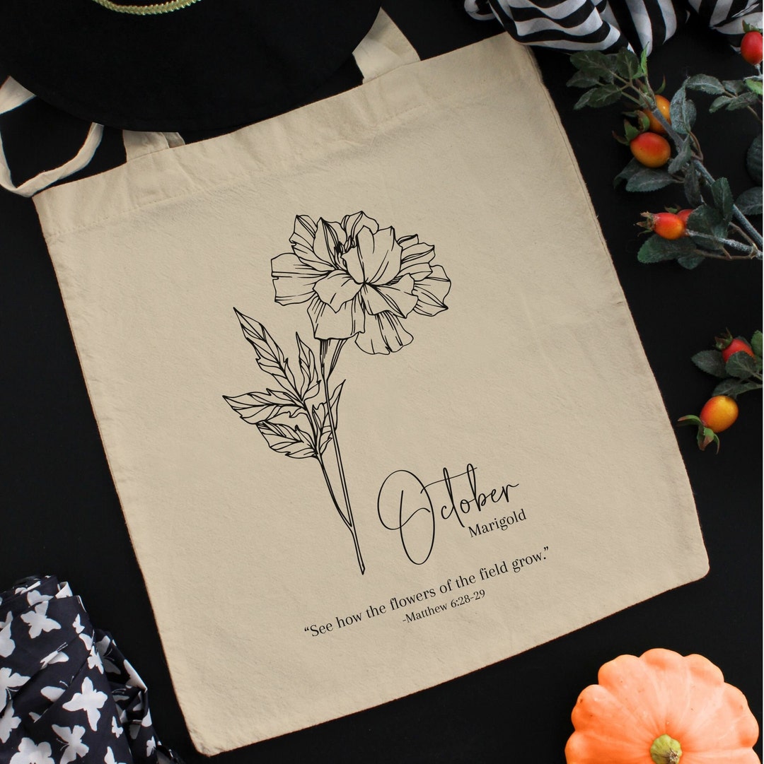 October Birth Flower Tote Bag, Marigold Design, Christian Gift - Etsy