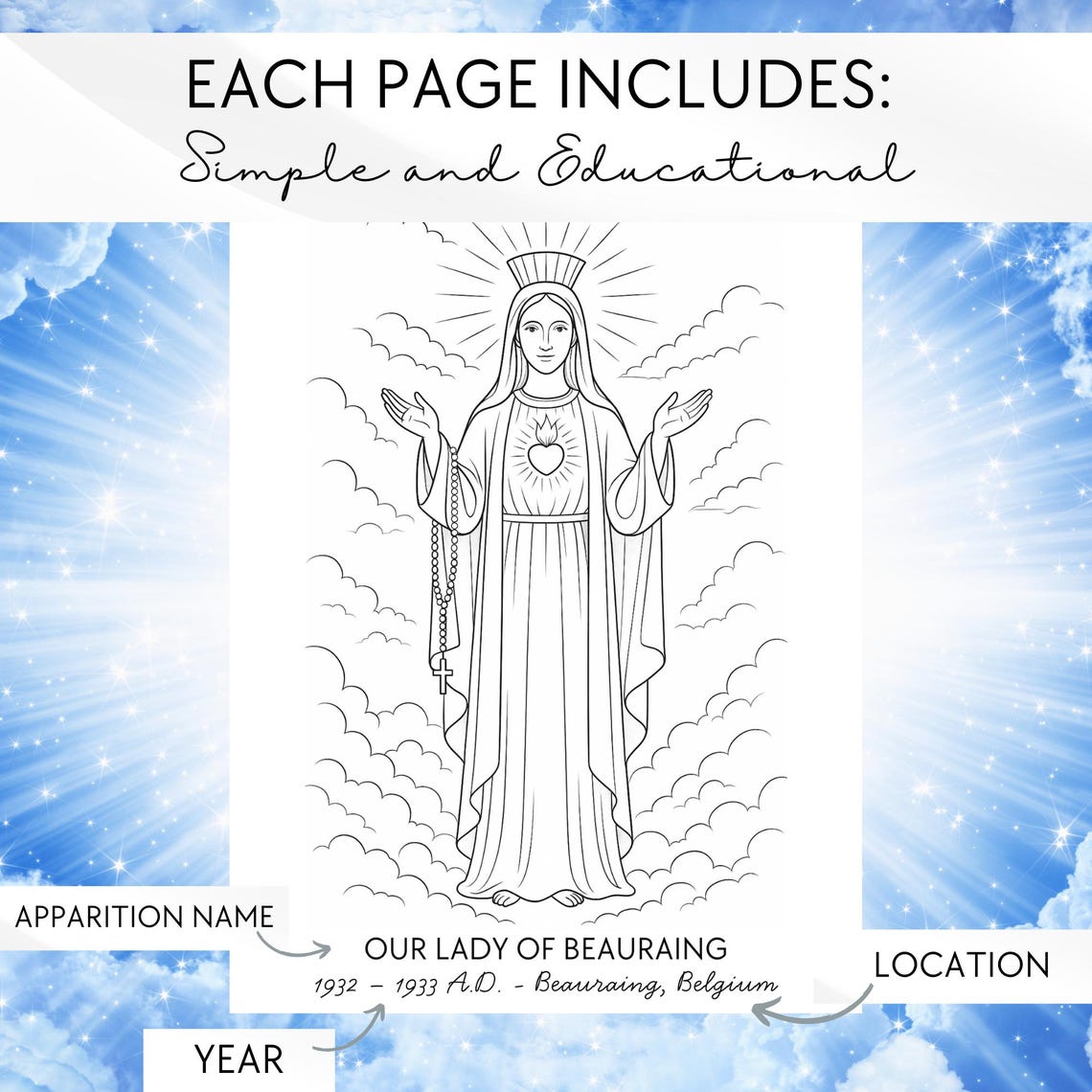 Marian Apparitions Coloring Pages: Catholic Prayer Activity (PDF ...