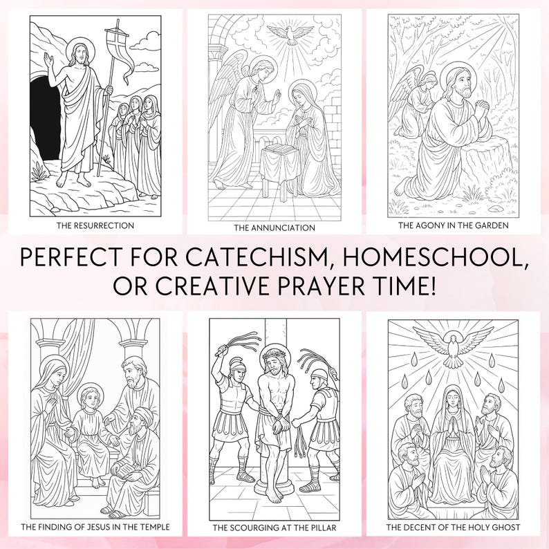 Traditional Holy Rosary Coloring Pages | 25 Printable Catholic Coloring ...