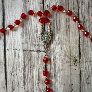 Holy Ghost Rosary, Red Czech Crystal Bead Rosary With Enamel Crucifix ...