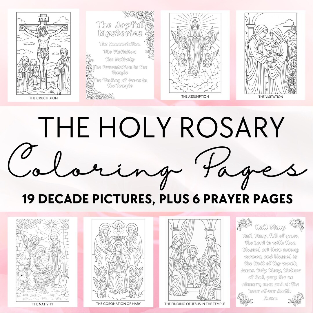 Traditional Holy Rosary Coloring Pages | 25 Printable Catholic Coloring ...