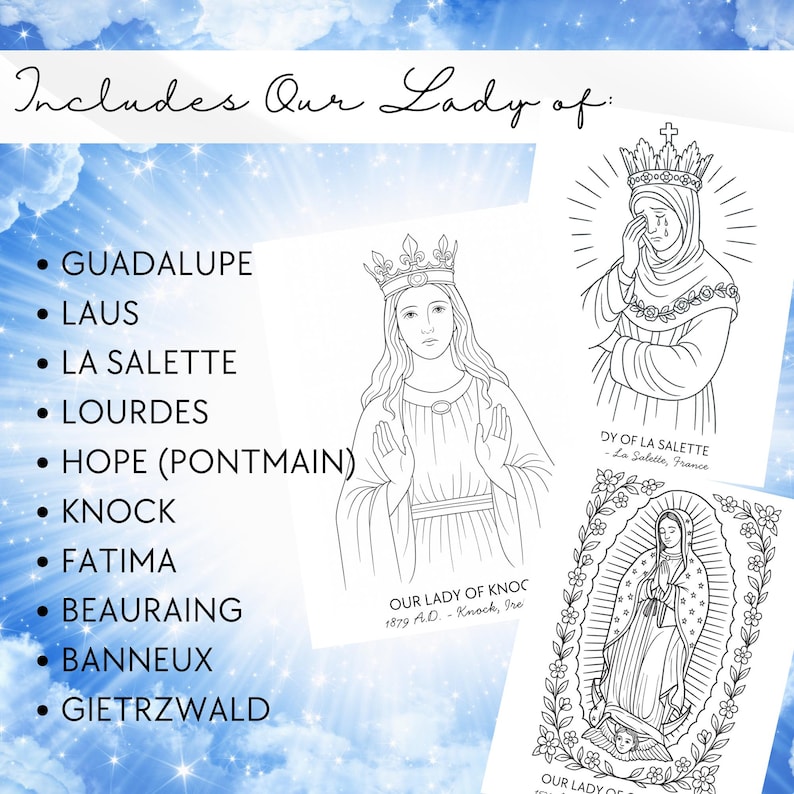 Marian Apparitions Coloring Pages: Catholic Prayer Activity (PDF ...