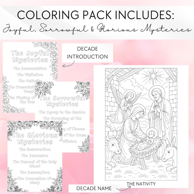 Traditional Holy Rosary Coloring Pages | 25 Printable Catholic Coloring ...