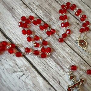 Holy Ghost Rosary, Red Czech Crystal Bead Rosary With Enamel Crucifix ...