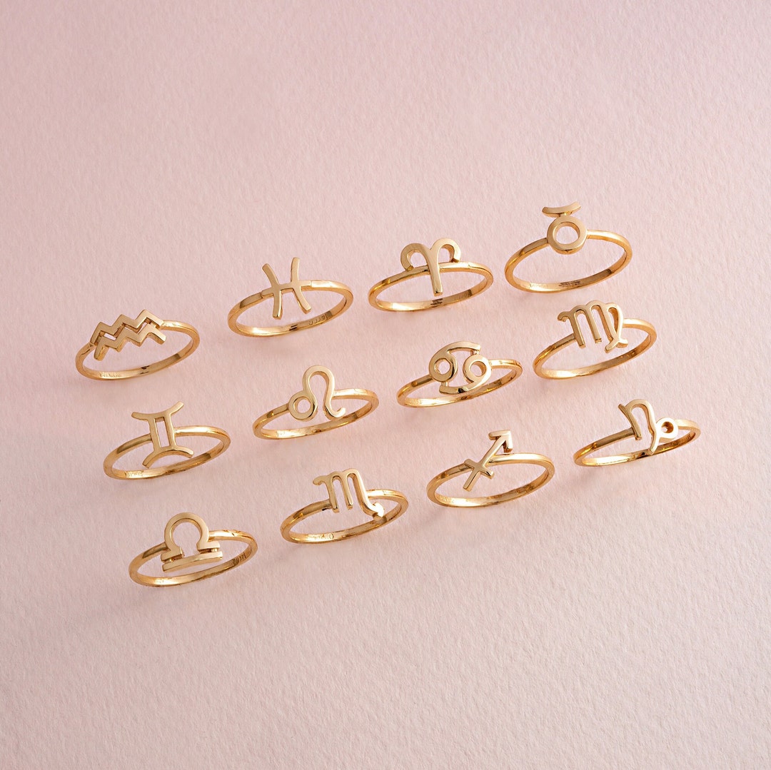 Gold Personalized Zodiac Sign Ring available in Yellow/rose/white Gold ...