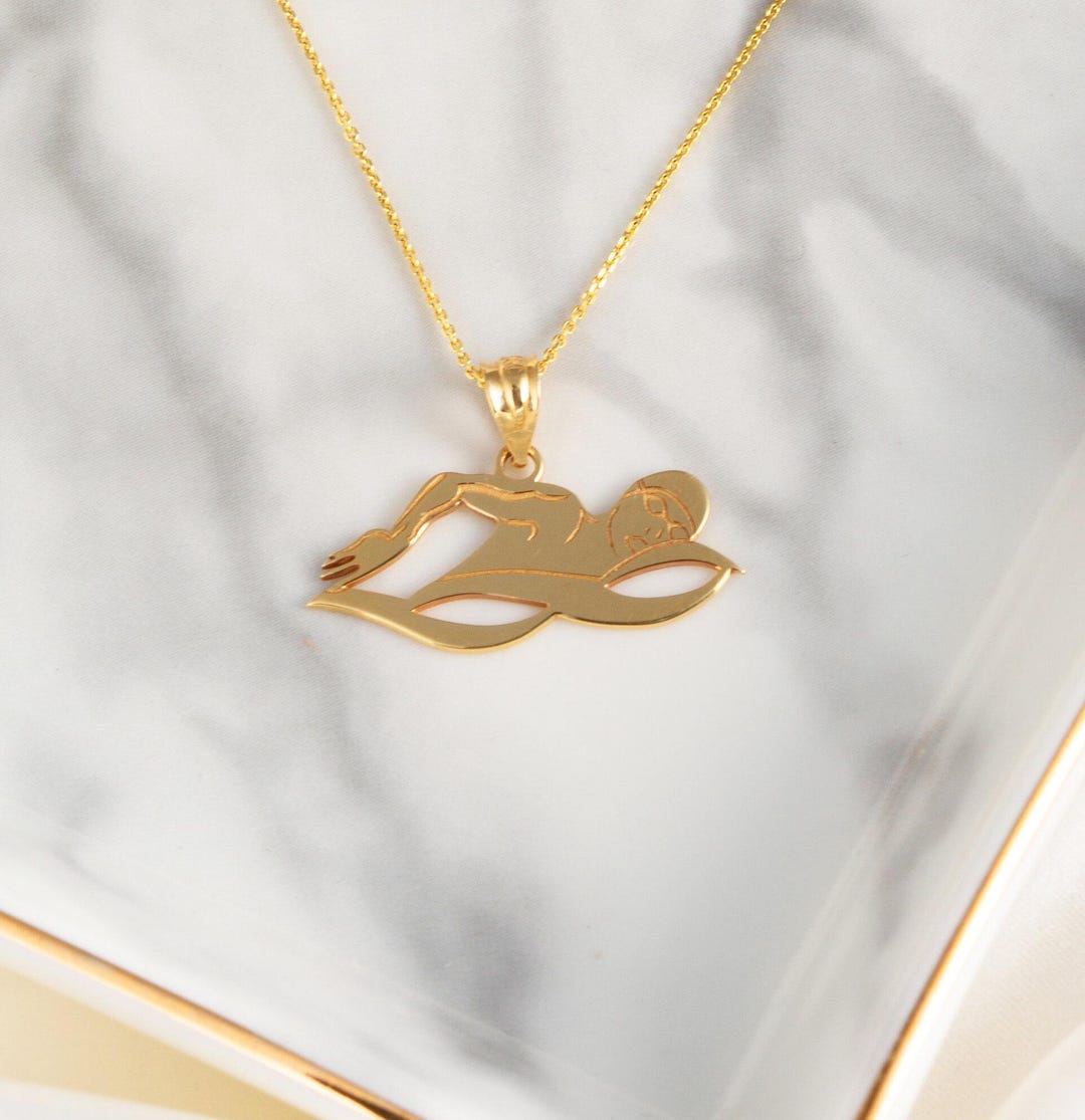 14k Gold Personalized Swimmer Sports Pendant Necklace Engraved Your ...