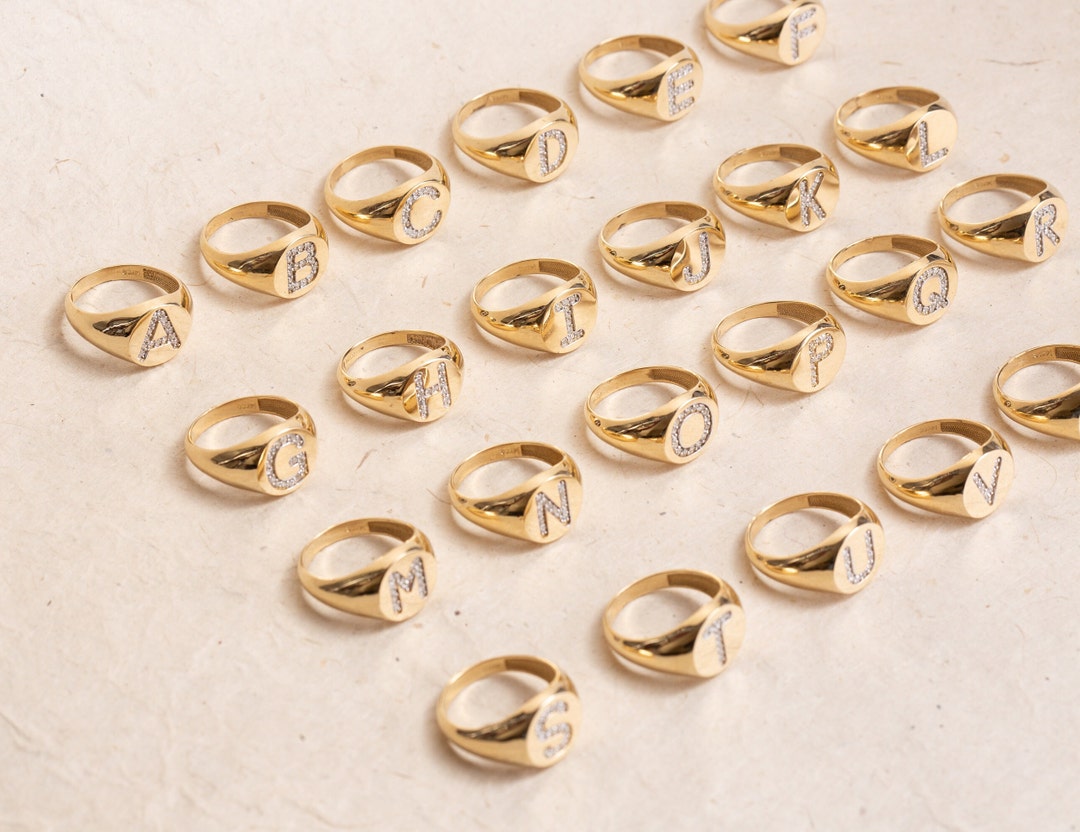 10K and 14K Solid Gold Diamond Initial Letter Stunning Ring | Wedding ...