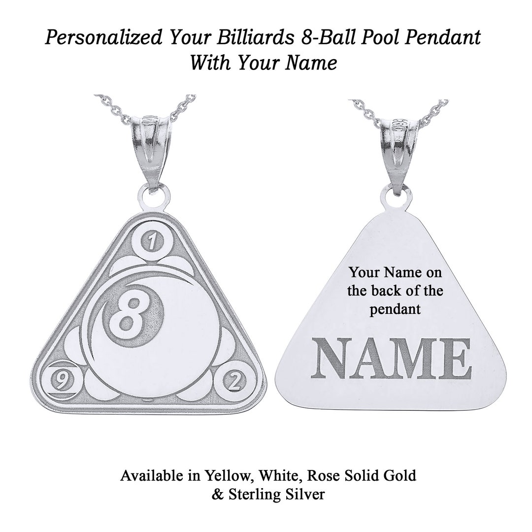 925 Silver Personalized Engravable Billiards 8-ball Pool Sports Pendant ...