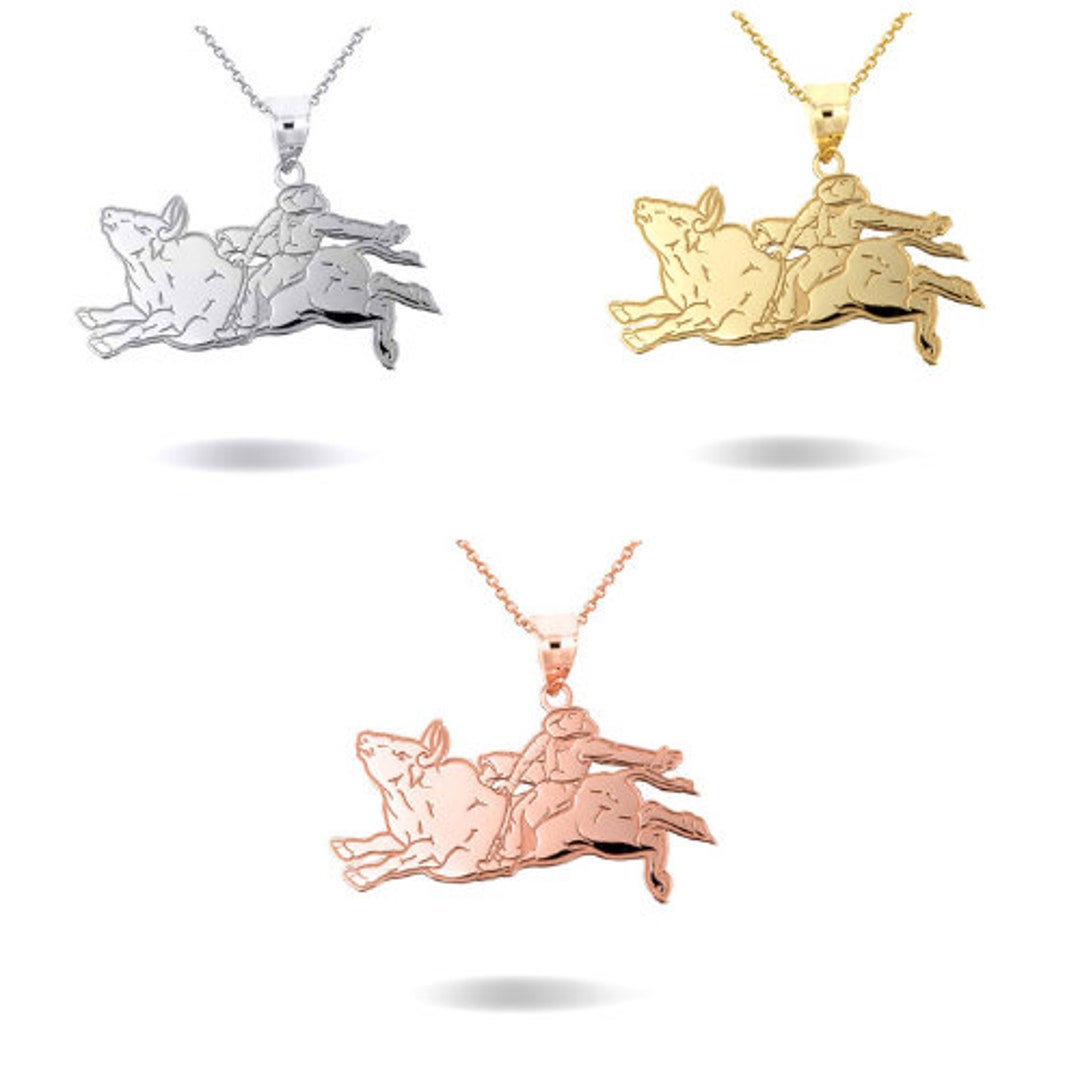 10k Gold Personalized Cowboy Bull Rider Rodeo Engravable Necklace - Etsy