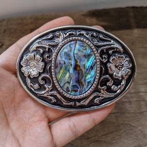 Boho Western Cowboys Buckle - Giant Natural Abalone Paua Shell Mens ...