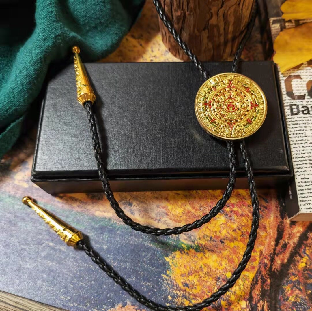 Golden Mexican Mayan Aztec Solar Calendar Bola BOLO Tie | Etsy