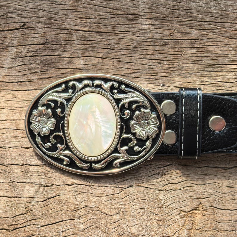 Mother of Pearl Silver Flower Boho Western Belt Buckle – Cowboy Gift ...