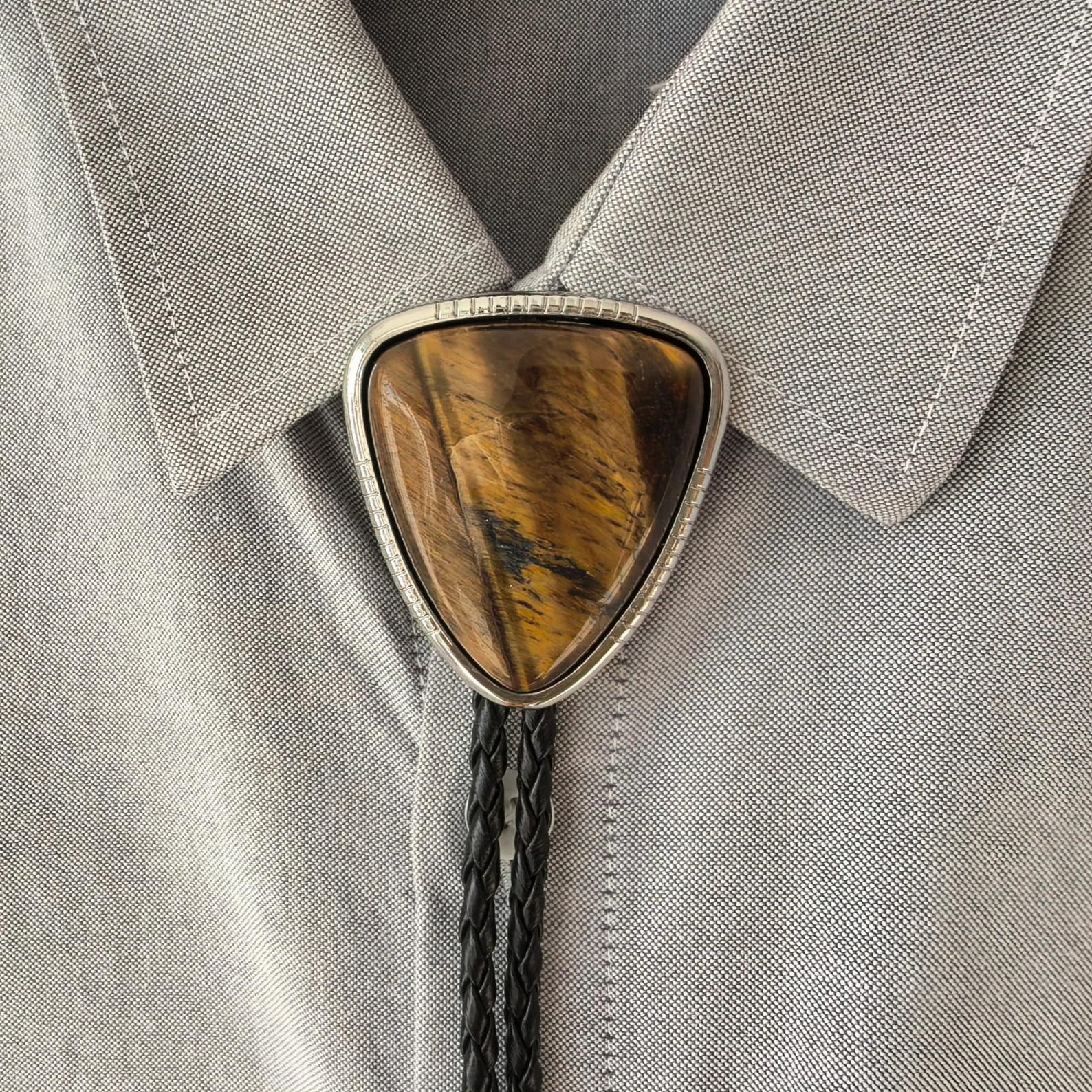 Triangle Tiger-eye Stone Bola BOLO Tie Necklace Wedding for Men Women ...
