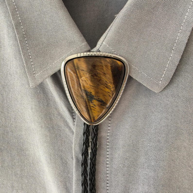 Triangle Tiger-eye Stone Bola BOLO Tie Necklace Wedding for Men Women ...