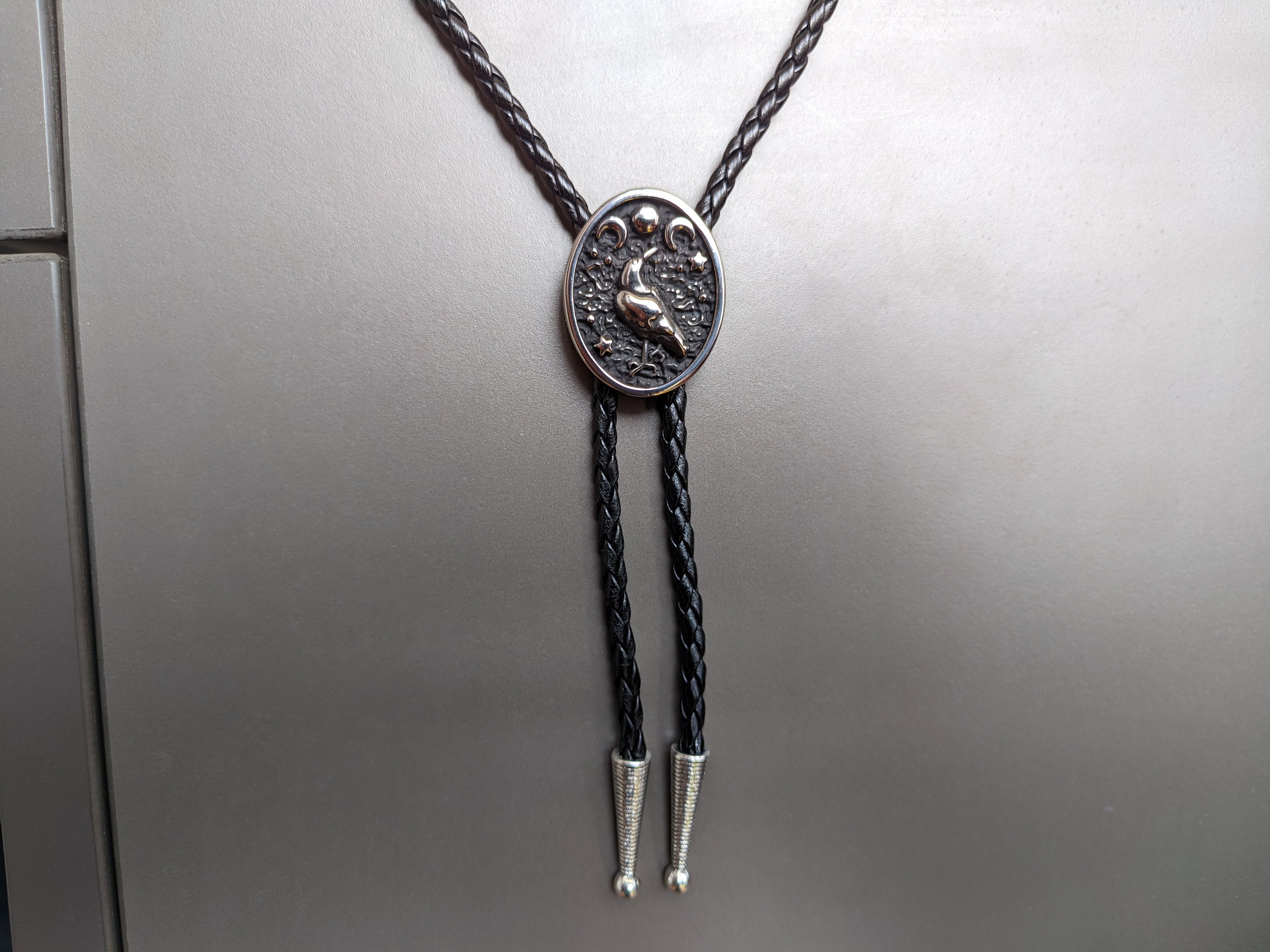 Crow and Moon Bolo Tie - Western Stainless Steel Necktie - Etsy