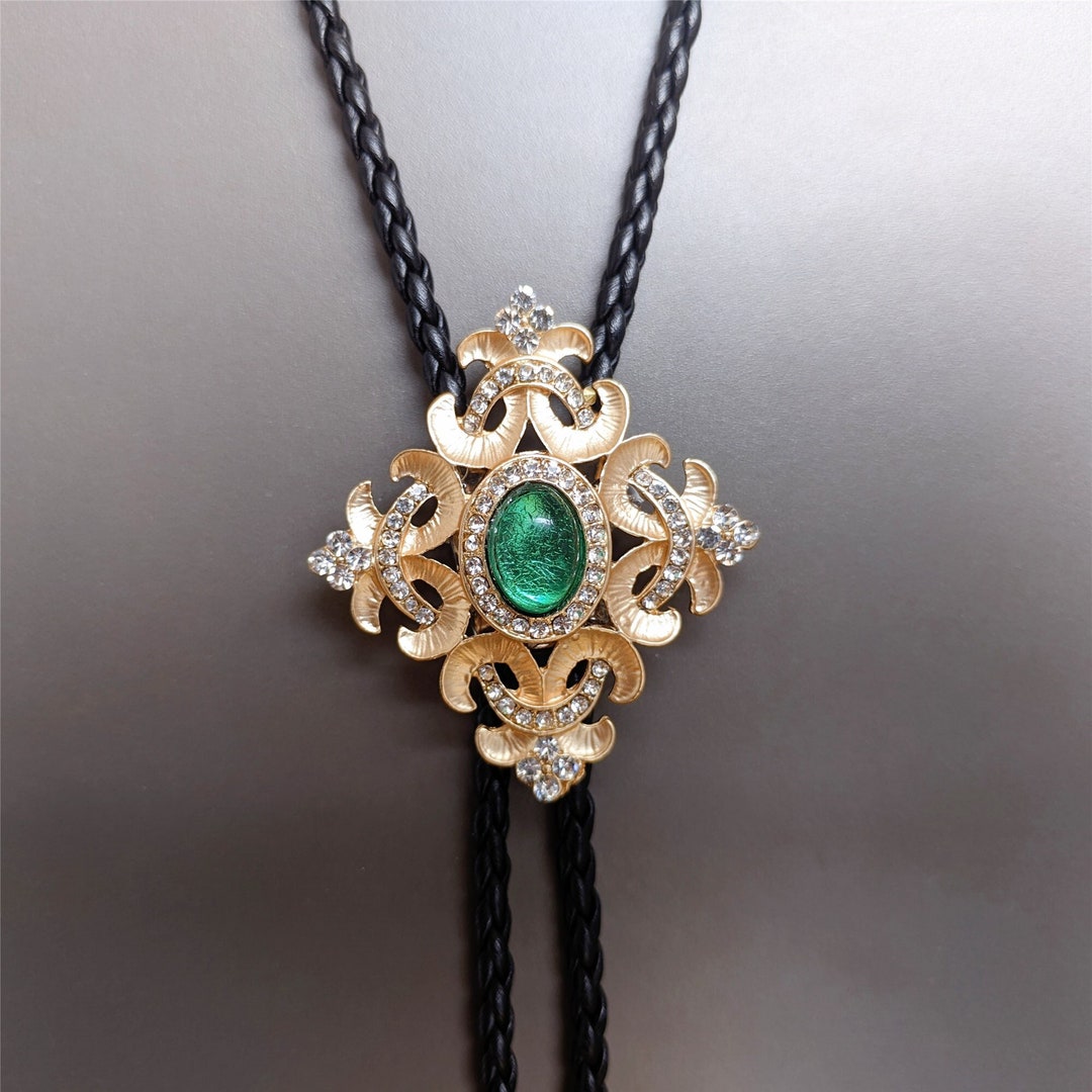 Emerald Rhinestone Bolo Tie: Diamond Shape Western Necklace - Etsy
