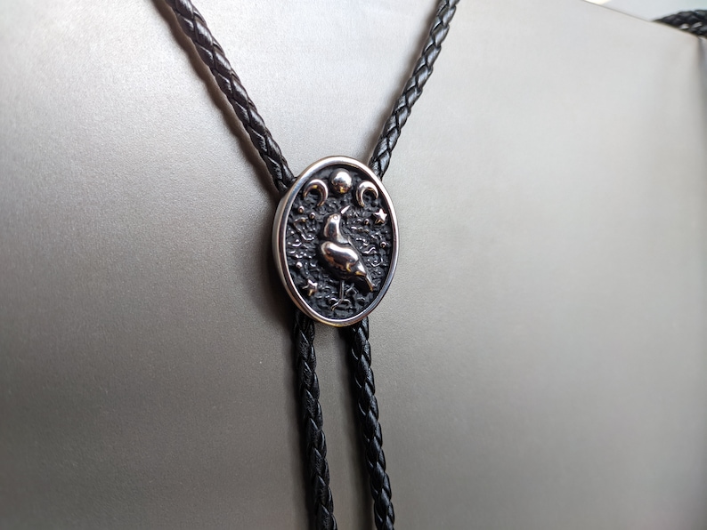 Crow and Moon Bolo Tie - Western Stainless Steel Necktie - Etsy