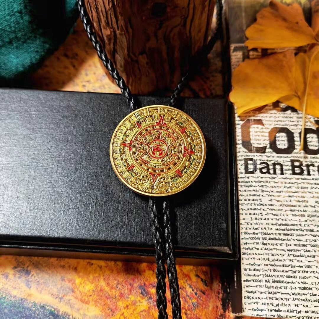 Golden Mexican Mayan Aztec Solar Calendar Bola BOLO Tie Wedding ...