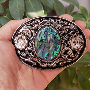 Boho Western Cowboys Buckle - Giant Natural Abalone Paua Shell Mens ...