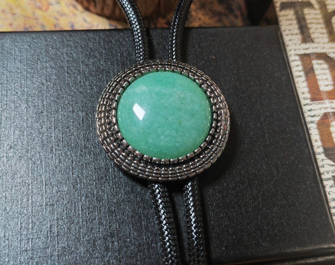 Round Jade Western Cowboy Mens Groomsmen Bridegroom Bola BOLO Tie ...