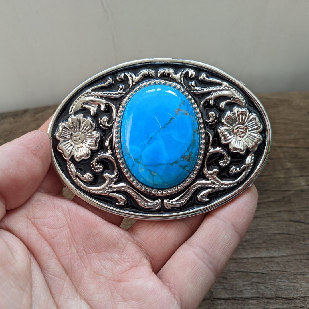 Boho Western Cowboys Buckle - Giant Natural Turquoise Mens Belt Buckle ...