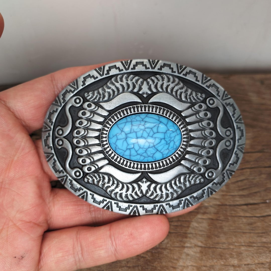 Turquoise Inlay Belt Buckle: Bohemian Western Cowboy Accessory - Etsy