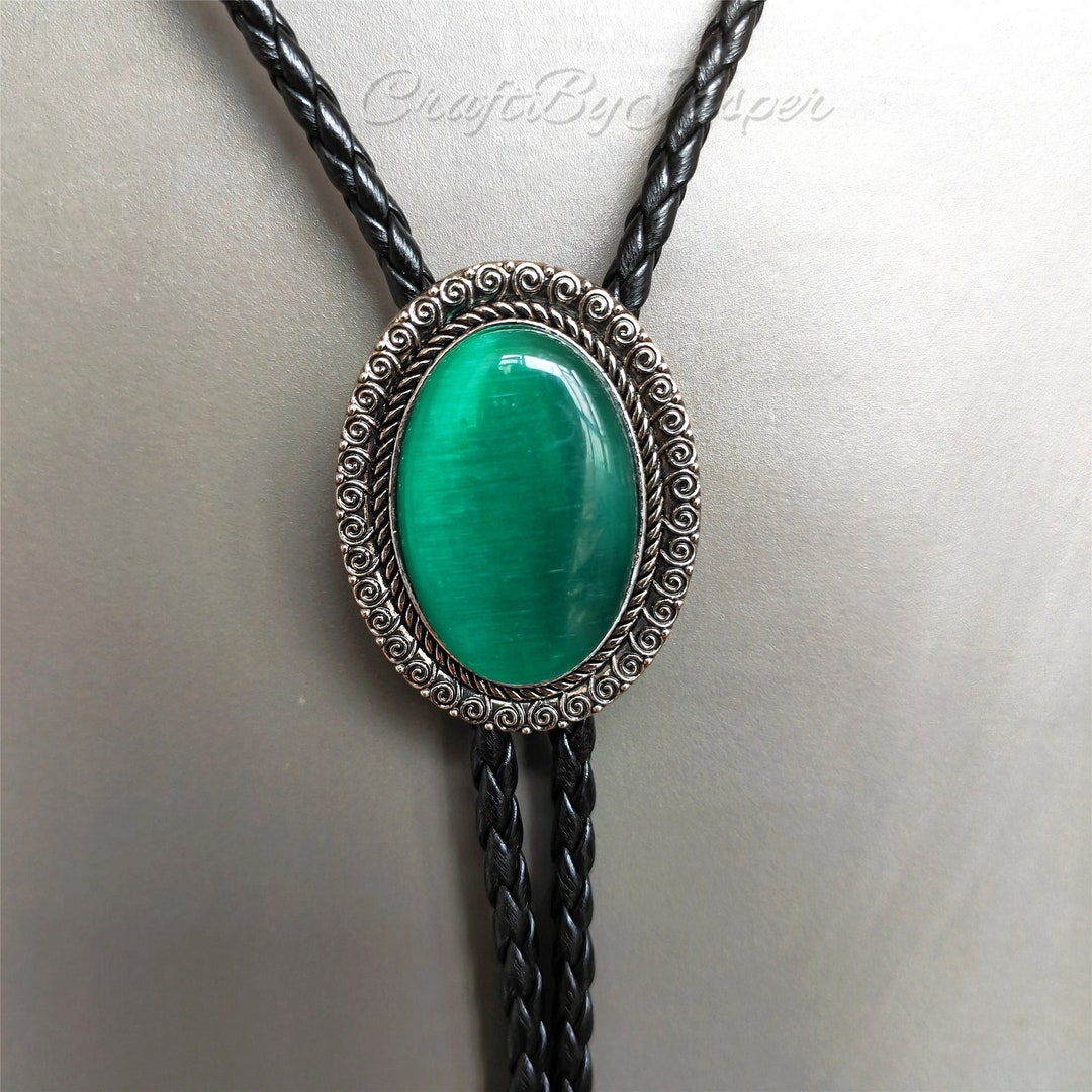 Emerald Jade Bolo Tie: Western Cowboy Necklace, Zircon Alloy Pendant - Etsy