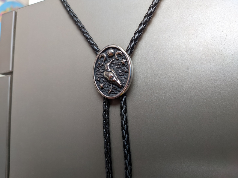 Crow and Moon Bolo Tie - Western Stainless Steel Necktie - Etsy