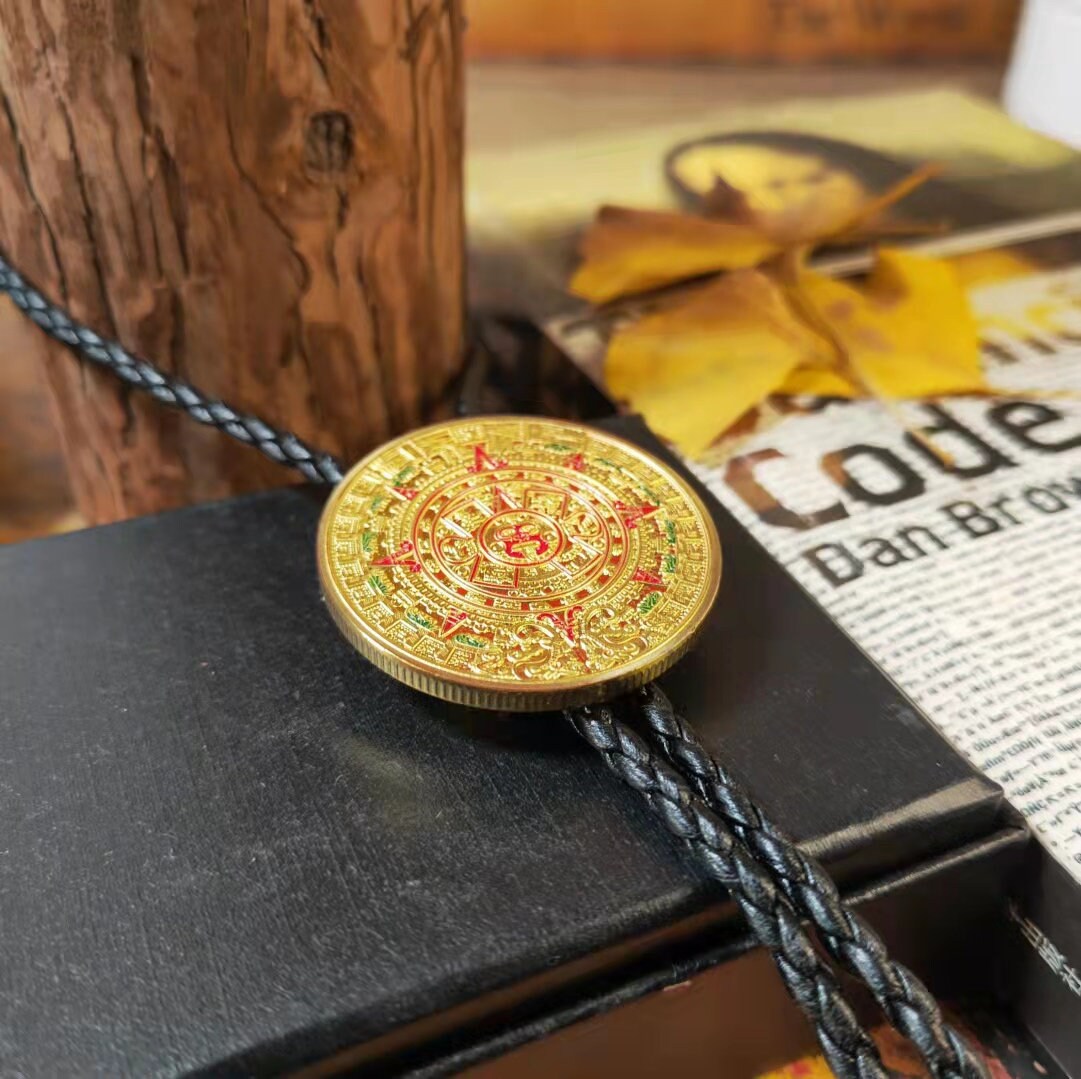 Golden Mexican Mayan Aztec Solar Calendar Bola BOLO Tie | Etsy