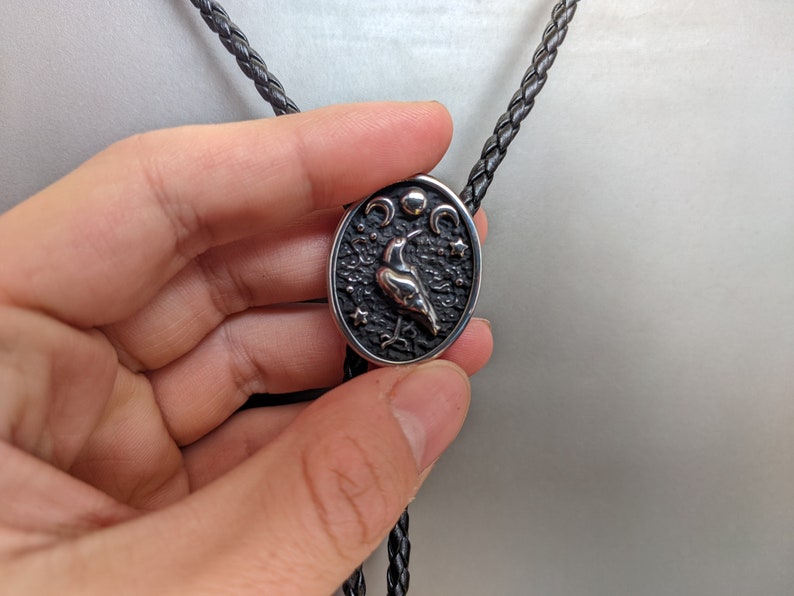 Crow and Moon Bolo Tie - Western Stainless Steel Necktie - Etsy