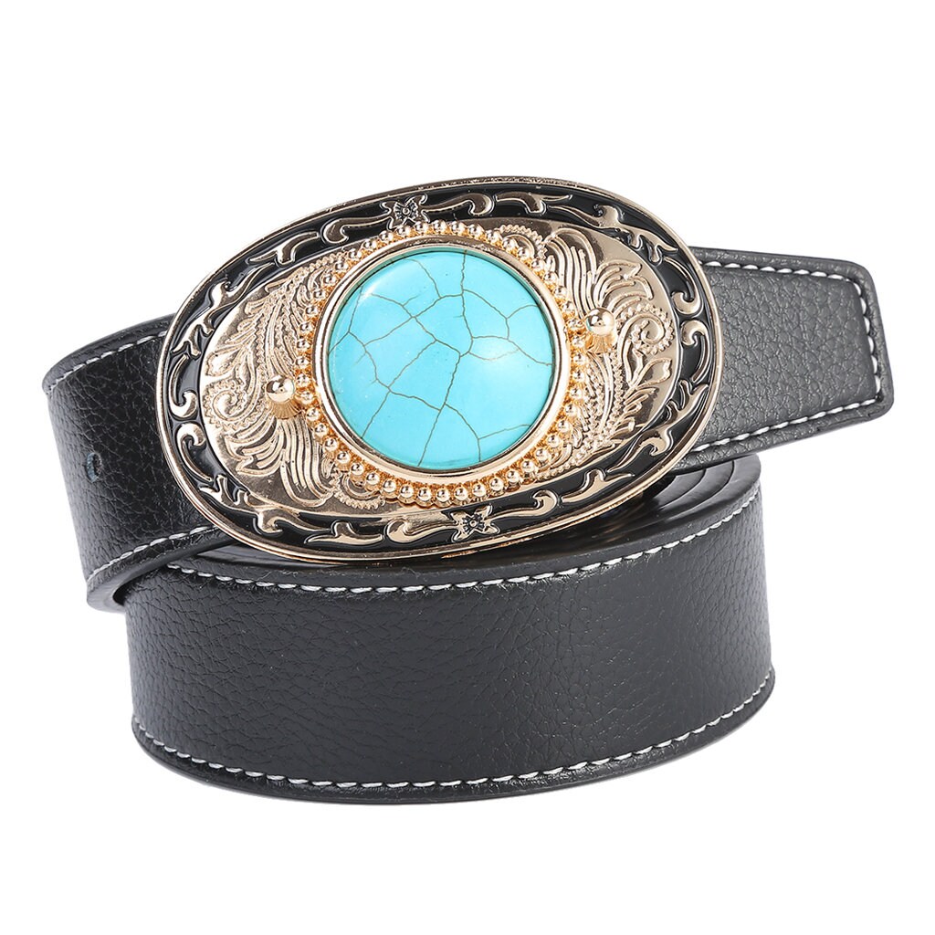 Gold Inlay Oval Turquoise Mens Belt & Buckle Vintage Style - Etsy