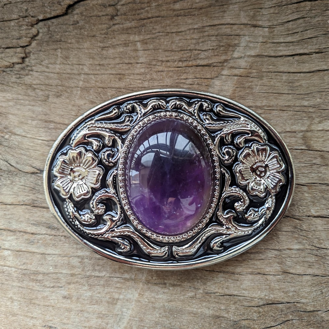 Boho Western Cowboys Belt Buckle - Giant Purple Cyrstal Amethyst Mens ...