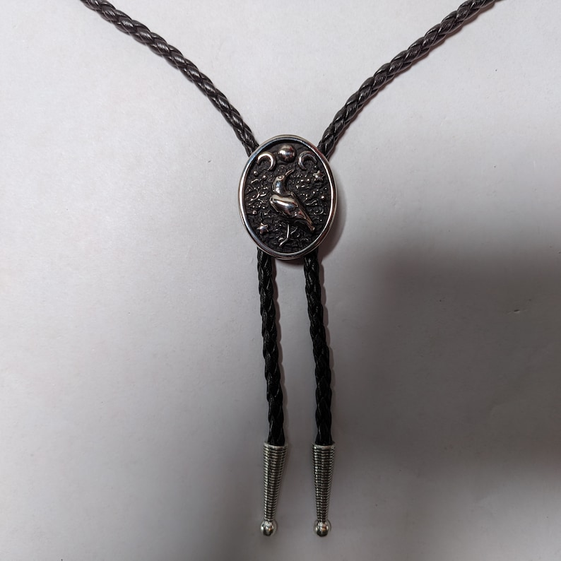 Crow and Moon Bolo Tie - Western Stainless Steel Necktie - Etsy