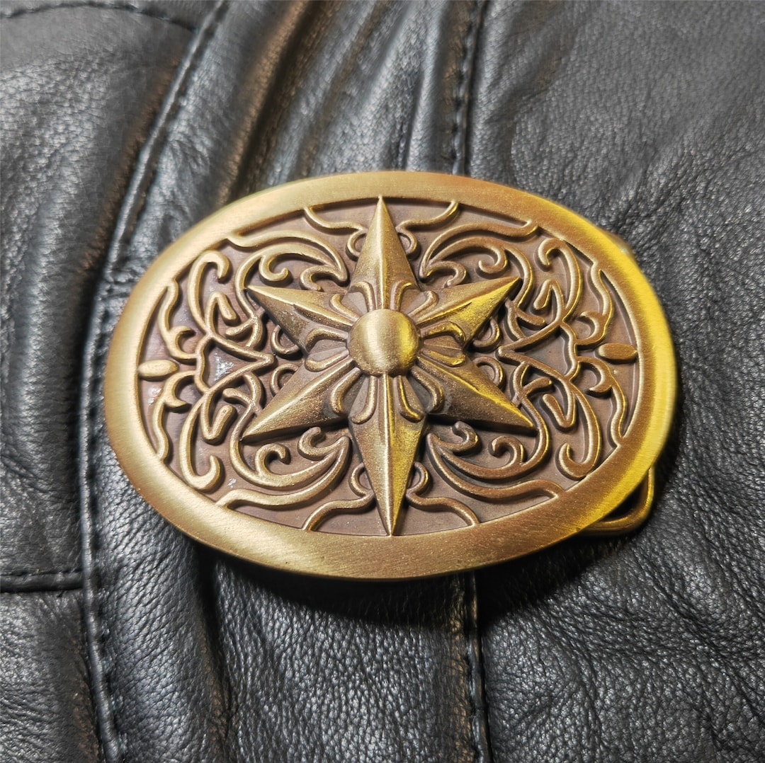 Solid Brass Mens Belt Buckle Hexagonal Star Buckles Western Cowboy ...