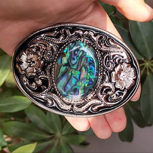Boho Western Cowboys Buckle - Giant Natural Abalone Paua Shell Mens ...
