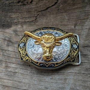 Golden Bull Head Western Cowboys Belt Buckle Mens Womens Belt Buckle ...