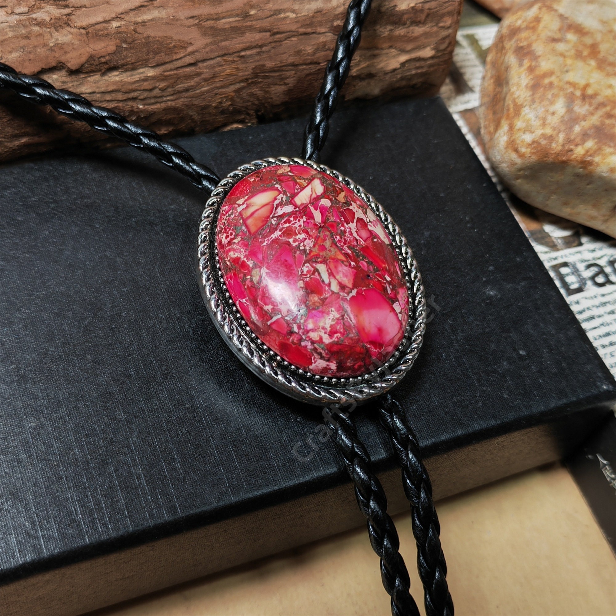 Red Imperial Jasper Stone Bola Bolo Tie Wedding Necklace for - Etsy