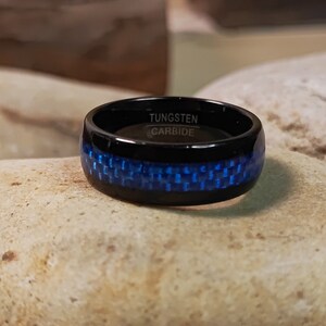 8MM Mens Tungsten Carbide Ring Wedding Band Blue Carbon - Etsy