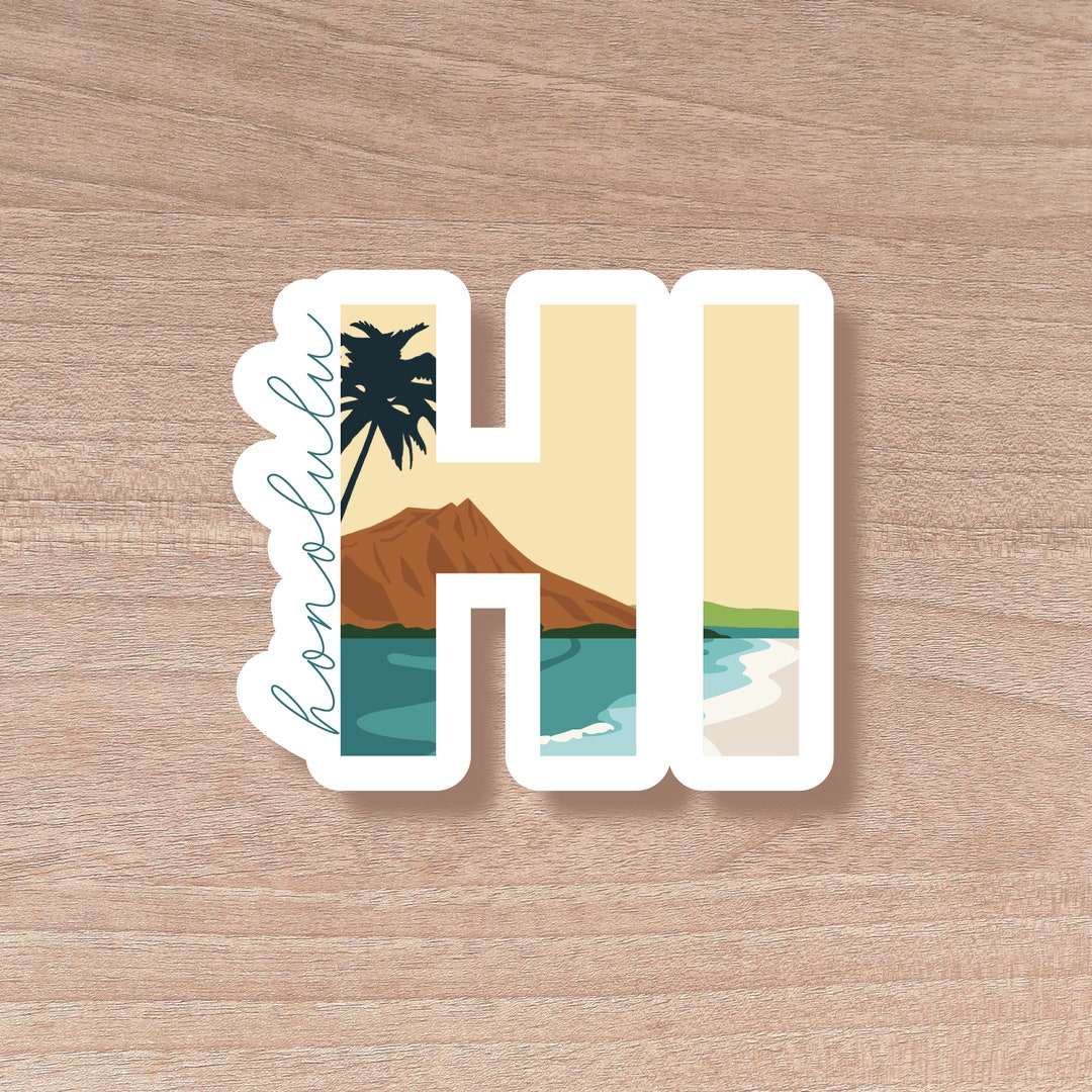 Honolulu Hawaii State Abbreviation Sticker, Water Bottle, Decal, Vinyl ...