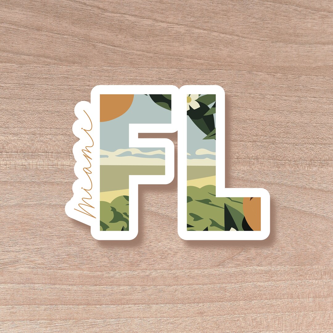 Miami Florida State Abbreviation Sticker, Water Bottle, Decal, Vinyl ...