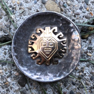 VINTAGE OLD CUZCO 18K Yellow Gold 925 Sterling Silver Brooch Pin Round ...