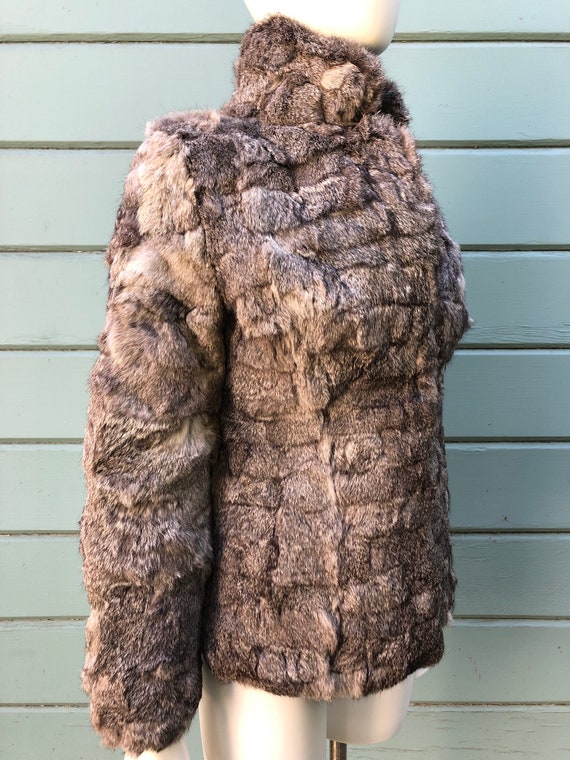 70s 80s VINTAGE real rabbit fur coat gray brown beige… - Gem