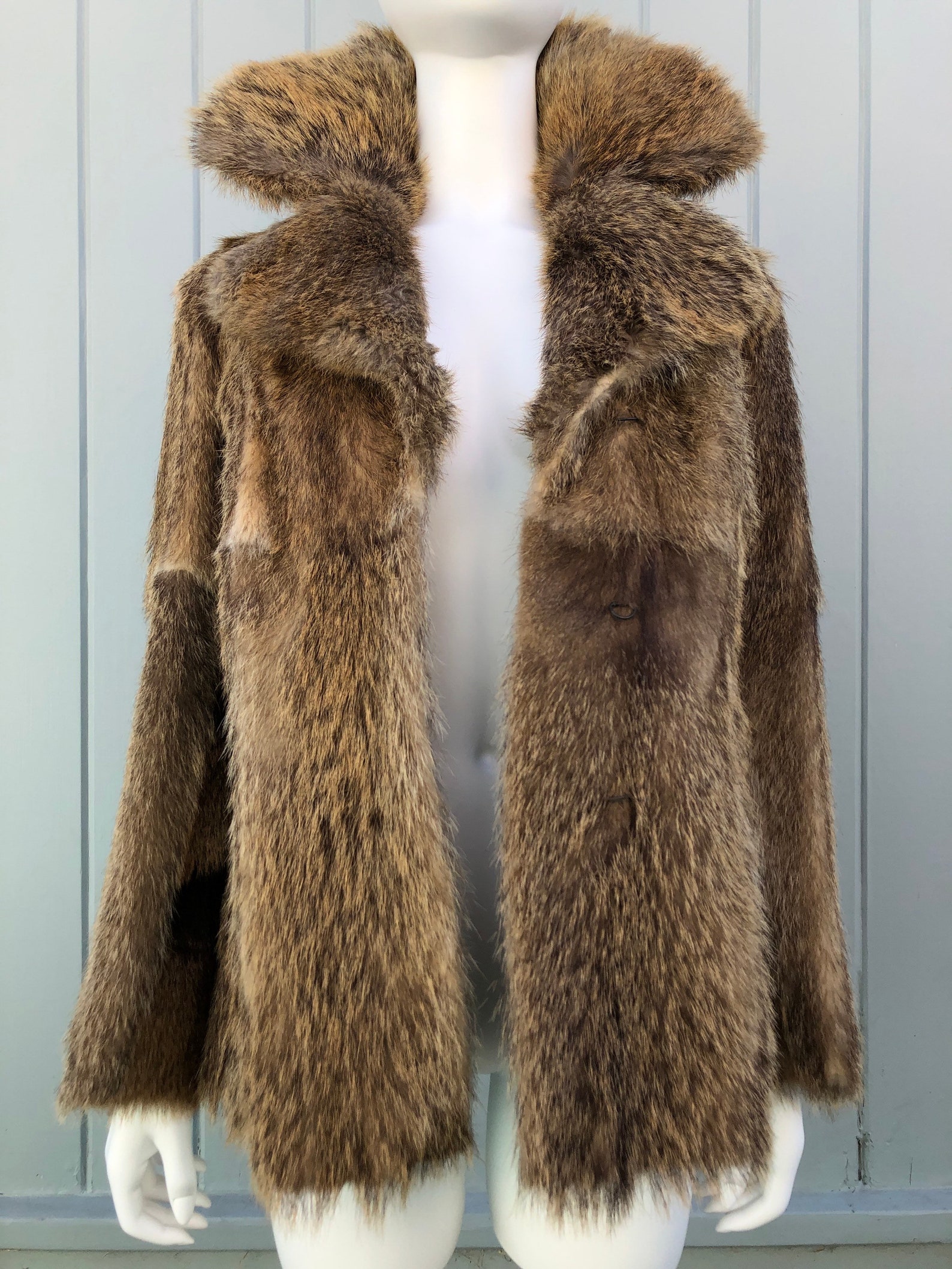 70s VINTAGE Real Animal Fur Coat Brown Red Beige Brindle Fox - Etsy