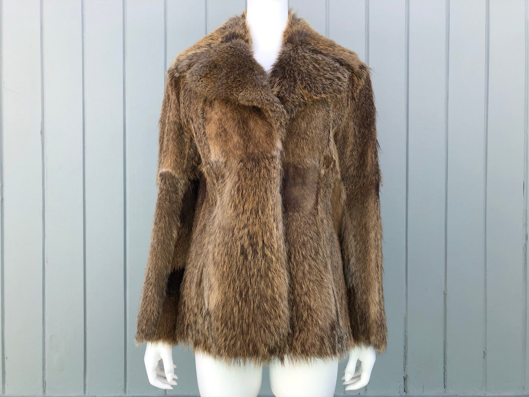 70s VINTAGE Real Animal Fur Coat Brown Red Beige Brindle Fox Wide ...
