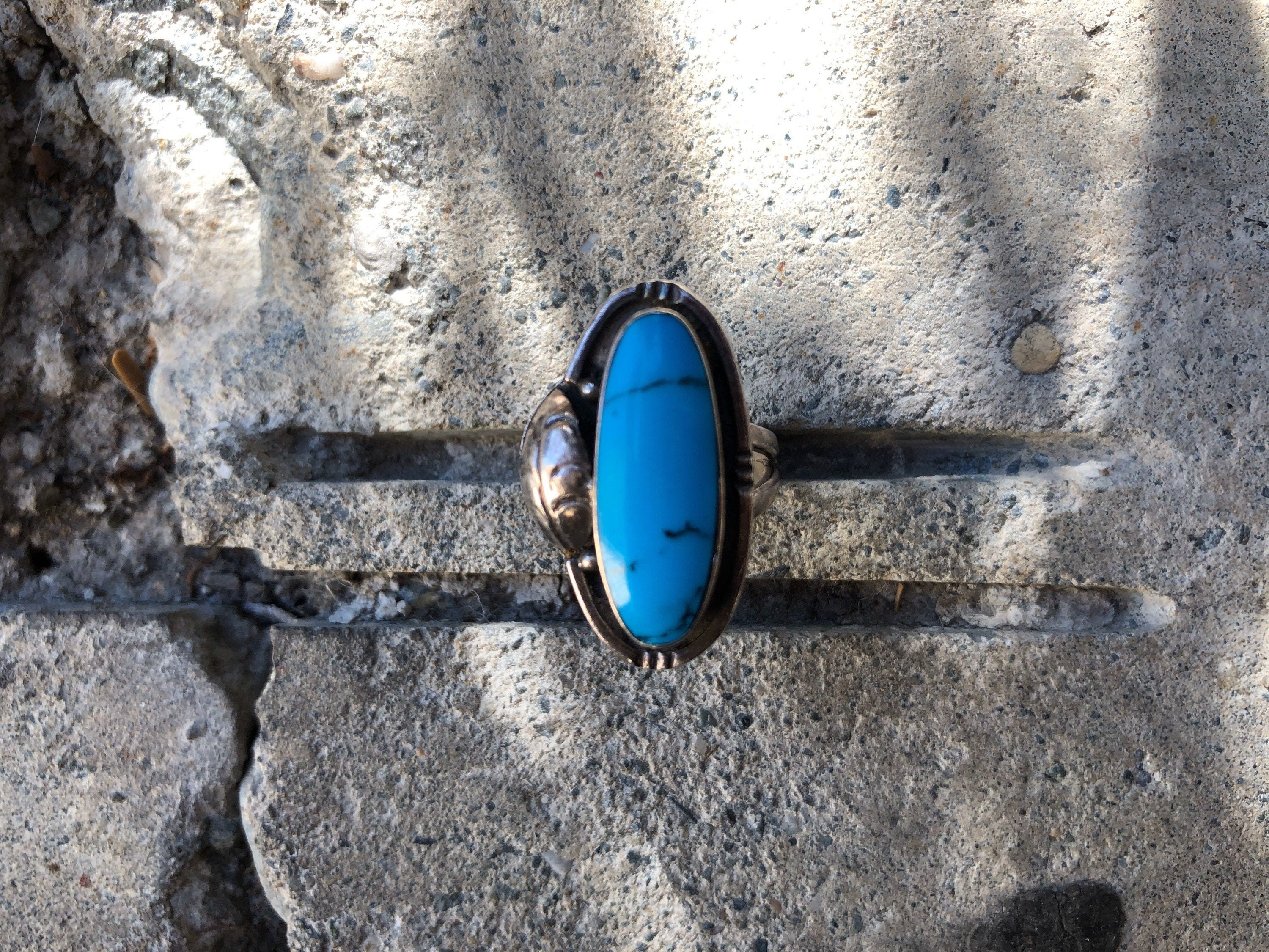 VINTAGE 925 sterling silver turquoise ring blue stone oblong | Etsy