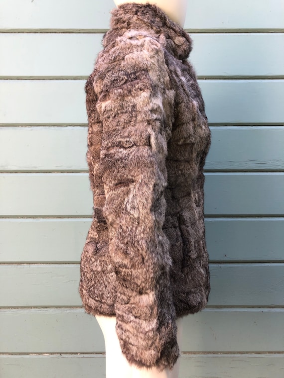 70s 80s VINTAGE real rabbit fur coat gray brown beige… - Gem