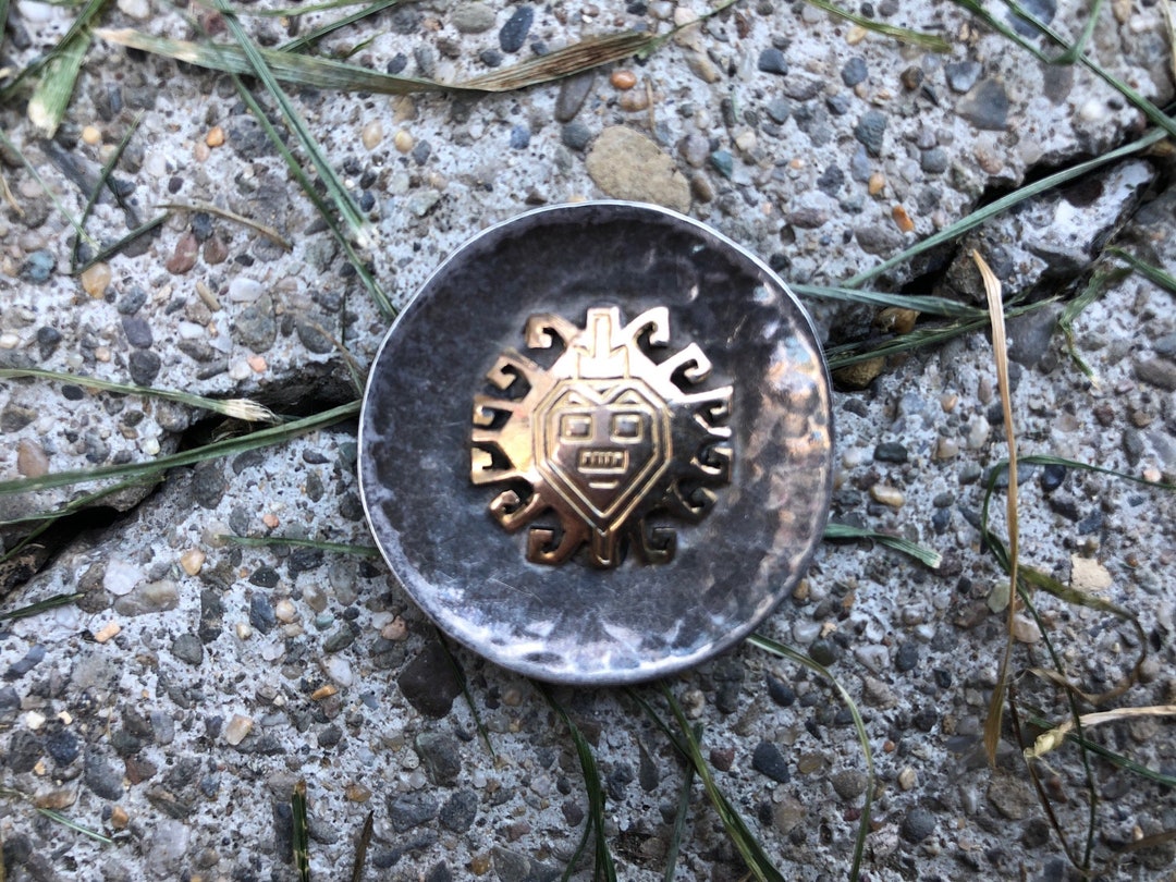 VINTAGE OLD CUZCO 18K Yellow Gold 925 Sterling Silver Brooch - Etsy