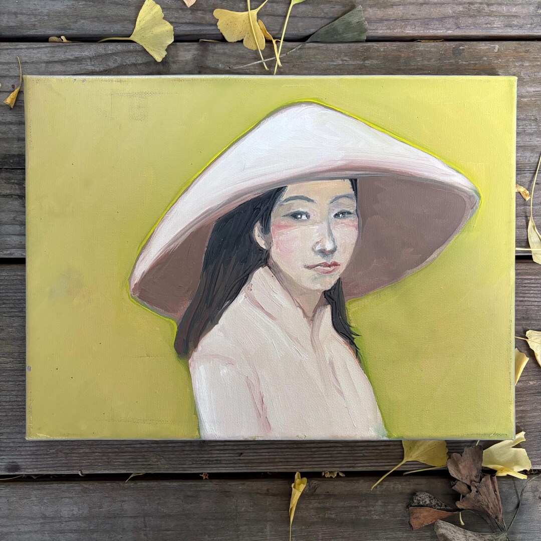 Original Art Painting Oil Canvas Female Girl Woman Portrait Chartreuse ...